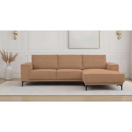 Ecksofa OTTO HOME "Polsterecke Oland, Struktur, Flachgewebe, Luxus-Microfaser, Boucle", light braun, B:280cm H:85cm T:152cm, 92%PES 8%NY, Sofas, Ecksofa, L-Form, 280 cm, Wellenunterfederung, Skandi-Design, Metallf&uuml;&szlig;e