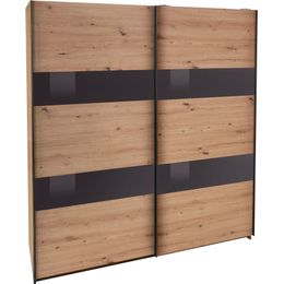 Schwebet&uuml;renschrank wimex "Altona", grau (artisan eiche, grauglas), B:180cm H:198cm T:64cm, Holzwerkstoff, Schr&auml;nke, Schwebet&uuml;renschrank, mit Glaselementen und zus&auml;tzlichen Einlegeb&ouml;den