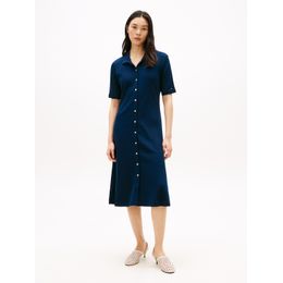 Polokleid Tommy Hilfiger "GOLD BUTTON F&F MIDI DRESS", Damen, Gr. XS (34), N-Gr, schwarz night navy, Jersey, Obermaterial: 100% Baumwolle, unifarben, gerade wadenlang, Kleider Polokleid, mit Logo-Stickerei