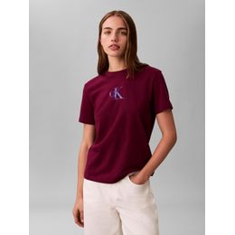 T-Shirt Calvin Klein Jeans, Damen, Gr. L (42), rosa (berry glaze), Single Jersey, Obermaterial: 100% Baumwolle, unifarben, regular fit normal, Rundhals, eingesetzt abgesteppte Kante, Shirts T-Shirt, Regular Fit, gl&auml;nzender Logodruck, Rundhalsausschnitt