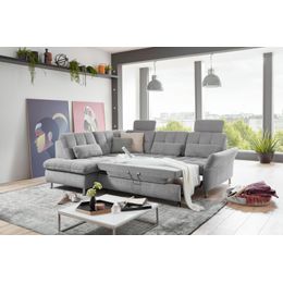 Ecksofa DIE PLANBAR "MP-IN20016 L-Form mit Federkern-Polsterung", silber, B:242cm H:87cm T:116cm, 100% Polyester, Sofas, Ecksofa, wahlweise mit Kopfst&uuml;tzen und Bettfunktion, mit Federkern-Polsterung