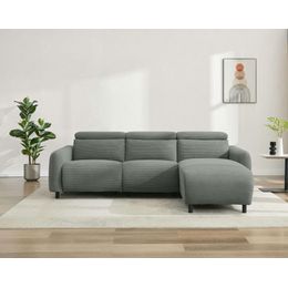 Ecksofa OTTO HOME "SKAANE in Cord, L-Form, 274 cm, manuelle u. elektrische Relaxfunktion", grau, B:274cm H:100cm T:181cm, 100% Polyester, Sofas, Ecksofa, rundes Design, Kopfteilverstellung, Federkernpolsterung