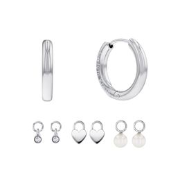 Ohrring-Set Calvin Klein "Multipack Schmuck Ohrrschmuck Ohrringe Schmuckset Huggie", silber (edelstahlfarben, wei&szlig;, wei&szlig;), Ohrringe, Damen, 6mm, Edelstahl Perlen, Edelstahl, Perlen, Ohrring-Set, mit Glasstein - mit Glasperle