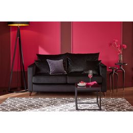 2-Sitzer Home Affaire "Renesse", schwarz, B:163cm H:90cm T:90cm, Samtvelours 100% Polyester;Luxus-Microfaser ALTARA NUBUCK (100% Polyester), Sofas, 2-Sitzer, lose Kissen, Keder an Sitzkissen