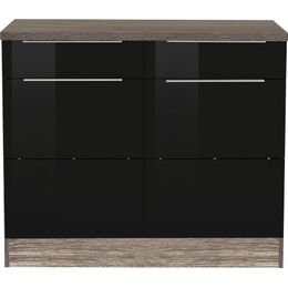 Unterschrank KOCHSTATION "KS-Brindisi", schwarz (schwarz hochglanz, eiche vintage), B:100cm H:85cm T:60cm, Holzwerkstoff, MDF, Schr&auml;nke, Unterschrank, 100 cm breit, viel Stauraum