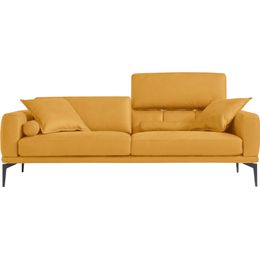 2,5-Sitzer Egoitaliano "Masu, Designsofa mit erstklassigem Sitzkomfort", gelb, B:218cm H:95cm T:97cm, Leder &raquo;BULL&laquo; (echtes Rindsleder). Geschliffenes, pigmentiertes und behandeltes Rindsleder mit einer Dicke von 1, 3-1, 5 mm. Dieses Leder zeigt eine ziemlich weiche Hand mit einem halb undurchsichtigen Aussehen. Es handelt sich um ein gesch&uuml;tztes Leder. Eine leichte Deckschicht sch&uuml;tzt sie vor Flec