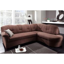 Ecksofa DOMO collection "Papenburg, zeitlose R&uuml;ckensteppung, elegante Armlehne, L-Form", braun (schoko), B:241cm H:84cm T:178cm, Kunstleder SOFTLUX;Luxus-Microfaser (100% Polyester);Struktur ( 90% Polyester, 10% Polyacryl);Microfaser PRIMABELLE (100% Polyester), Sofas, Ecksofa, mit Ottomane, wahlweise mit Bettfunktion