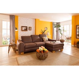 Ecksofa Home Affaire "Dundee L-Form", braun (schokobraun), B:264cm H:86cm T:170cm, Luxus-Microfaser Florence (100% Polyester);Struktur fein (100% Polyester);Luxus-Microfaser Lederoptik (100% Polyester), Sofas, Ecksofa, wahlweise mit Kopfteilverstellung und zus&auml;tzlich mit Bettfunktion