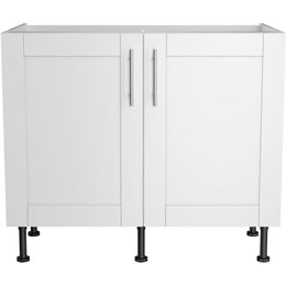Sp&uuml;lenschrank KOCHSTATION "KS-Ahus", wei&szlig; (wei&szlig; matt, wei&szlig;), B:100cm H:87cm T:58,4cm, Schr&auml;nke, Sp&uuml;lenschrank, Breite 100 cm