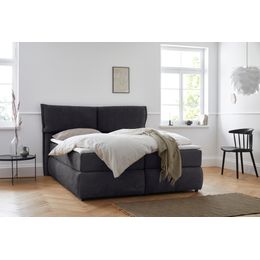 Boxspringbett Home Affaire "Jenson", grau (anthrazit), B:188cm L:225cm, Struktur weich (85% Polyester/15% Nylon), Komplettbetten, Boxspringbett, in 4 Farben, 4 Breiten, 3 Matratzenarten in 2 H&auml;rtegraden, Topper
