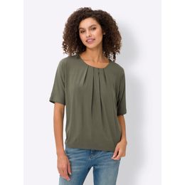 Kurzarmshirt Heine "Shirt", Damen, Gr. 40, gr&uuml;n (khaki), 95% Viskose, 5% Elasthan, unifarben, Rundhals, Shirts Kurzarmshirt