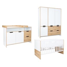 Babym&ouml;bel-Set Arthur Berndt "Babyzimmer Set &raquo;Maxim&laquo; 3-teilig", Baby, Gr. B/H: 70cm x 140cm, wei&szlig; (kreidewei&szlig;, artisan, oak, nachbildung), Hartfaserplatte, Holzwerkstoff, Massivholz, Melamin, Metall, Schlafzimmerm&ouml;bel-Sets Babym&ouml;bel-Set, Ged&auml;mpfte T&uuml;ren und Schubk&auml;sten