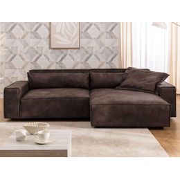 Ecksofa OTTO HOME "KINLEE Design-Sofa mit Recamiere rechts/links, Ma&szlig;e B/T/H 251/144/70cm", braun, B:251cm H:70cm T:144,5cm, 100% Polyester, Sofas, Ecksofa, L-Form mit Wellenunterfederung, ohne Bettfunktion, modern und beguem
