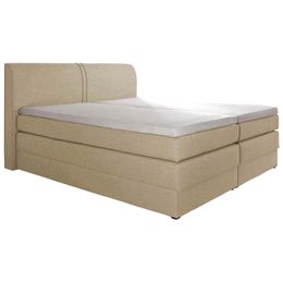 Boxspringbett Hapo, beige (beige, strukturstoff), Liegefl&auml;che B/L: 180cm x 200cm, kein H&auml;rtegrad, 7-Zonen-Kaltschaummatratze, Kopfteil, seitliche Unterbox und Obermatratze sind mit pflegeleichtem Feinstrukturstoff in Leinenoptik (100% Polyester) oder Kunstleder bezogen;Die Oberseite der Unterfederung und die Ober- und Unterseite der Obermatratze sind jeweils mit einem rutschhemmenden Stoff aus 100