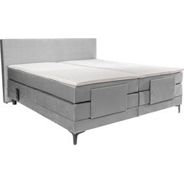 Boxspringbett Alina "Powell", grau (silbergrau dmo 29), B:192cm L:212cm, Samt DMO (100% Polyester), Komplettbetten, Boxspringbett, inkl. Motor, Matratze und Topper, in unterschiedlichen Ausf&uuml;hrungen