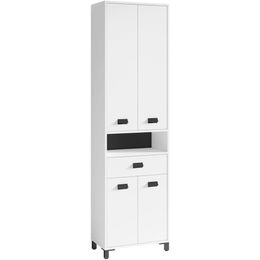 Hochschrank ByLiving "Wellness", wei&szlig;, B:54cm H:193cm T:31cm, Schr&auml;nke, Hochschrank, Badezimmer Hochschrank mit 4 T&uuml;ren und Schubkasten f&uuml;r viel Stauraum