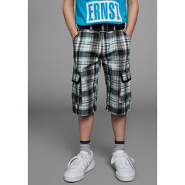 Shorts Kidsworld "2tlg. Bermudas mit G&uuml;rtel, Karierte Cargo-Bermudas", Jungen, Gr. 182, N-Gr, bunt (anthrazit, t&uuml;rkis, kariert), Twill, Obermaterial: 100% Baumwolle, kariert, Basic, Hosen Shorts, mit Textilg&uuml;rtel