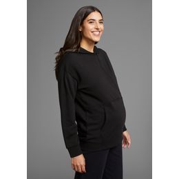 Umstandssweatshirt Neun Monate "Stillsweatshirt f&uuml;r Schwangerschaft und Stillzeit", Damen, Gr. 44/46, schwarz, Sweatware, Obermaterial: 100% Baumwolle. Kapuzenfutter: 100% Baumwolle, unifarben, Basic, l&auml;ssig geschnitten, Sweatshirts Umstandssweatshirt, Kapuzen-Sweatshirt mit praktischem Verschluss