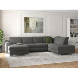 Sit & More Wohnlandschaft SIT & MORE "Dundee U-Form", grau, B:338cm H:86cm T:219cm, Sofas, Wohnlandschaft, mit Federkern und Edelstahlf&uuml;&szlig;en, wahlweise mit Kopfteilverstellung