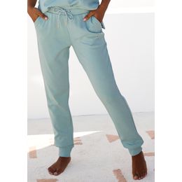 Sweathose Buffalo, Damen, Gr. 44/46, N-Gr, gr&uuml;n (mint), Sweatware, Obermaterial: 60% Baumwolle, 40% Polyester, bedruckt, unifarben, bequem lang, Hosen Sweathose, Loungehose mit seitlichen Taschen und kleinem Druck, Loungewear, Topseller