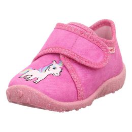 Hausschuh Superfit "SPOTTY WMS: Mittel", M&auml;dchen, Gr. 25, pink (pink einhorn), Baumwolle, Schuhe Hausschuh, Kindergartenschuh mit Klettverschluss, Gr&ouml;&szlig;enschablone zum Download