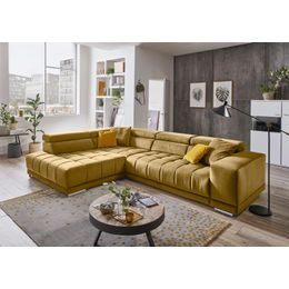 Ecksofa DIE PLANBAR "MP-IN15053 L-Form breiter Schenkel", gelb (curry), B:323cm H:73cm T:222cm, Sofas, Ecksofa, wahlweise mit Kopfteilverstellung und manueller Vorziehbank
