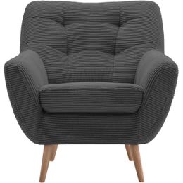 Sessel exxpo - SOFA FASHION "Scandi, Loungesessel mit tollem Sitzkomfort, hochwertige Polsterung", grau (anthrazit), B:87cm H:92cm T:92cm, Sessel, Sessel, bequem, hohe Holzf&uuml;&szlig;e