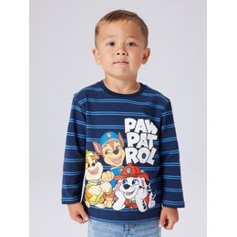 T-Shirt name it "NMMJOSHUE PAW LS NREG TOP NOOS CPLG", Jungen, Gr. 116, navy blazer, Jersey, Obermaterial: 95% Baumwolle, 5% Elasthan, bedruckt, geringelt, gestreift, Basic h&uuml;ftlang, Rundhals, Shirts T-Shirt