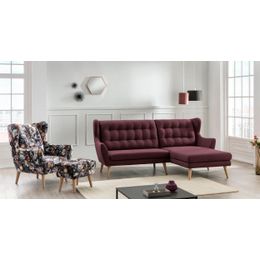 Ecksofa Home Affaire "Louanne, L-Form", rot (merlot), B:250cm H:107cm T:173cm, Sofas, Ecksofa, mit Holzf&uuml;&szlig;en