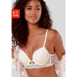 Push-up-BH Lascana, Damen, Gr. 85, Cup B, beige (creme), Spitze, Obermaterial: 60% Polyamid, 33% Polyester, 7% Elasthan, BHs Push-up-BH, mit B&uuml;gel aus floraler Jacquardspitze, sexy Dessous, Topseller