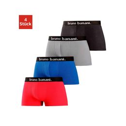 Hipster Bruno Banani, Herren, Gr. L, 4 Stk., bunt (rot, grau, schwarz, navy, uni), Jersey, Obermaterial: 95% Baumwolle, 5% Elasthan, unifarben, k&ouml;rpernah, Unterhosen Hipster, knapp sitzende Boxershorts in uni oder gemustert aus Baumwollmischung, Topseller