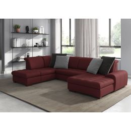Sit & More Wohnlandschaft SIT & MORE "Luxor U-Form", rot (bordeaux), B:329cm H:82cm T:224cm, Luxus-Microfaser ALTARA NUBUCK (100% Polyester);Soft clean (98% Polyester, 2% Polyamid);Struktur fein (100% Polyester), Sofas, Wohnlandschaft, wahlweise mit Bettfunktion, Bettkasten und Kopfteilverstellung