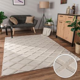 Teppich Paco Home "Utrecht 642", beige (creme), B:200cm H:4mm L:280cm, Polyester, Teppiche, Teppich, Kurzflor, Uni Farben, 3D-Design, Rauten Muster, Hoch-Tief Effekt