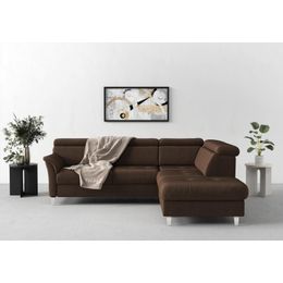 Sit & More Ecksofa SIT & MORE "Marano L-Form", braun (dunkelbraun), B:252cm T:216cm, 100% Polyester, Sofas, Ecksofa, inklusive Kopfteilverstellung, wahlweise mit Bettfunktion, Bettkasten