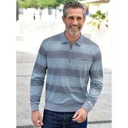 Poloshirt Marco Donati "Langarm-Shirt", Herren, Gr. 64/66, blau (blau, gestreift), 100% Baumwolle, bedruckt, gemustert, ohne Ausschnitt, Shirts Poloshirt