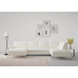 Sit & More Wohnlandschaft SIT & MORE "Fashion U-Form", beige (creme), B:338cm H:84cm T:207cm, Sofas, Wohnlandschaft, wahlweise mit Kopfteilverstellung, Vorziehsitz, motorisch, Nickelf&uuml;&szlig;e