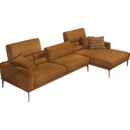 Ecksofa Egoitaliano "Masu, Design trifft sensationellen Sitzkomfort", braun (cognac), B:277cm H:95cm T:157cm, Luxus-Micofaser Lederoptik (100% Polyester) ist ein neues technisches Gewebe mit einem visuellen und taktilen Aspekt, der dem Nubuk sehr nahe kommt, mit innovativen Eigenschaften. Seine au&szlig;erordentliche Weichheit kommt von einem exklusiven Produktionsprozess, der Unreinheiten und Unregelm&auml;