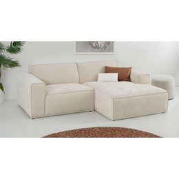 Ecksofa Home Affaire "Avelin, 228 cm, L-Form, Chenille, Struktur-Boucle", beige, B:228cm H:75cm T:156cm, 100% Polyester, Sofas, Ecksofa, mit Wellenunterfederung, Kedernaht, bodentief, Skandi-Design