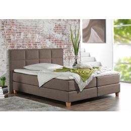 Boxspringbett Home Affaire "Casey", braun (hellbraun), B:171cm L:209cm, Struktur fein (100% Polyester), Komplettbetten, Boxspringbett, in 5 Breiten, 3 Ausf&uuml;hrungen, 2 H&auml;rtegraden, Steppung, Topper