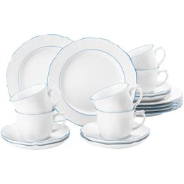 Geschirr-Set Seltmann Weiden "Kaffeeservice Sonate Blue Lines 18er Set wei&szlig;-blau", bunt (wei&szlig;, blau), 18 tlg., Porzellan, Geschirr-Sets, Geschirr-Set