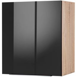 H&auml;ngeschrank KOCHSTATION "KS-Brindisi", schwarz (schwarz hochglanz, eichefarben), B:50cm H:57cm T:34cm, Holzwerkstoff, MDF, Schr&auml;nke, H&auml;ngeschrank, 50 cm breit, 1 T&uuml;r