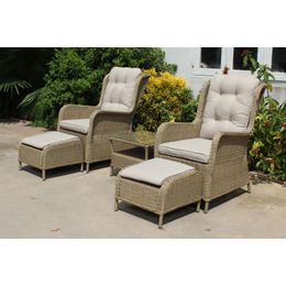 Garten-Essgruppe Garden Pleasure "Sessel-Set &raquo;VALENCIA&laquo;", beige (beige, silberfarbend), Stahl, Wicker/Kunststoffgeflecht, Sitzm&ouml;bel-Sets, Garten-Essgruppe, 2 Sessel, 2 Hocker, Tisch LxB: 54x43 cm, inkl Auflagen