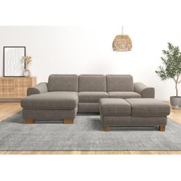 Ecksofa Home Affaire "Dundee L-Form", grau (taupe), B:264cm H:86cm T:170cm, Flachgewebe (100% Polyester), Sofas, Ecksofa, wahlweise mit Kopfteilverstellung und zus&auml;tzlich mit Bettfunktion