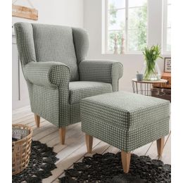 Sessel Home Affaire "Asino", gr&uuml;n (olive), B:80cm H:102cm T:86cm, Strukturstoff Hahnentritt (55% Polyester, 45% Polyacryl), Sessel, Sessel, mit Hahnentritt Bezug, wahlweise mit Hocker