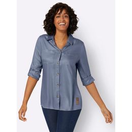 Longbluse Casual Looks, Damen, Gr. 48, blau (taubenblau), 100% Viskose, unifarben, Blusen Longbluse