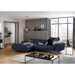 Ecksofa W.Schillig "piedroo, Designsofa mit tollem Sitzkomfort, bequem und elegant, L-Form", blau (blau z59), B:303cm H:70cm T:193cm, Longlife Xtra-Leder Z59: Glattleder mit modischer Pr&auml;gung. Hautst&auml;rke 0, 9 - 1, 1 mm, Sofas, Ecksofa, Kopfteilverstellung, wahlweise mit Sitztiefenverstellung, Breite 303cm