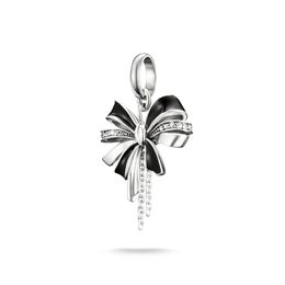 Charm-Einh&auml;nger Thomas Sabo "Charm Schleife schwarz - Connect", wei&szlig; (silberfarben, schwarz, kristallwei&szlig;, kristallwei&szlig;), Charms, Damen, Silber 925 (recycelt), Charm-Einh&auml;nger, mit Zirkonia (synth.)