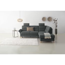 Ecksofa Home Affaire "Westerland L-Form", blau (blau, grau), B:238cm H:90cm T:213cm, 100% Polyester, Sofas, Ecksofa, Federkern-Polsterung, wahlweise mit Bettfunktion, Bettkasten