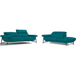 Sofa Egoitaliano "Anais, Design mit hohem Sitzkomfort, Fu&szlig;farbe schattengrau", bunt (blaur&uuml;n), Sofas, Luxus-Microfaser, Ottomane Armlehne links, Sofa, Set, Kopfteil verstellbar, Luxus-Microfaser, blaur&uuml;n
