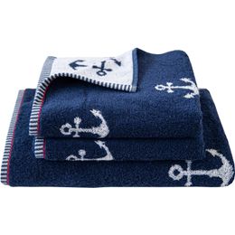 Handtuch Set Dyckhoff "Maritim, Nautic", blau (navy), 3 Stk., Frottier, Frottier, Obermaterial: 100% Baumwolle, Handtuch-Sets, Handtuch Set, 2 Handt&uuml;cher (50x100 cm), 1 Duschtuch (70x140 cm)